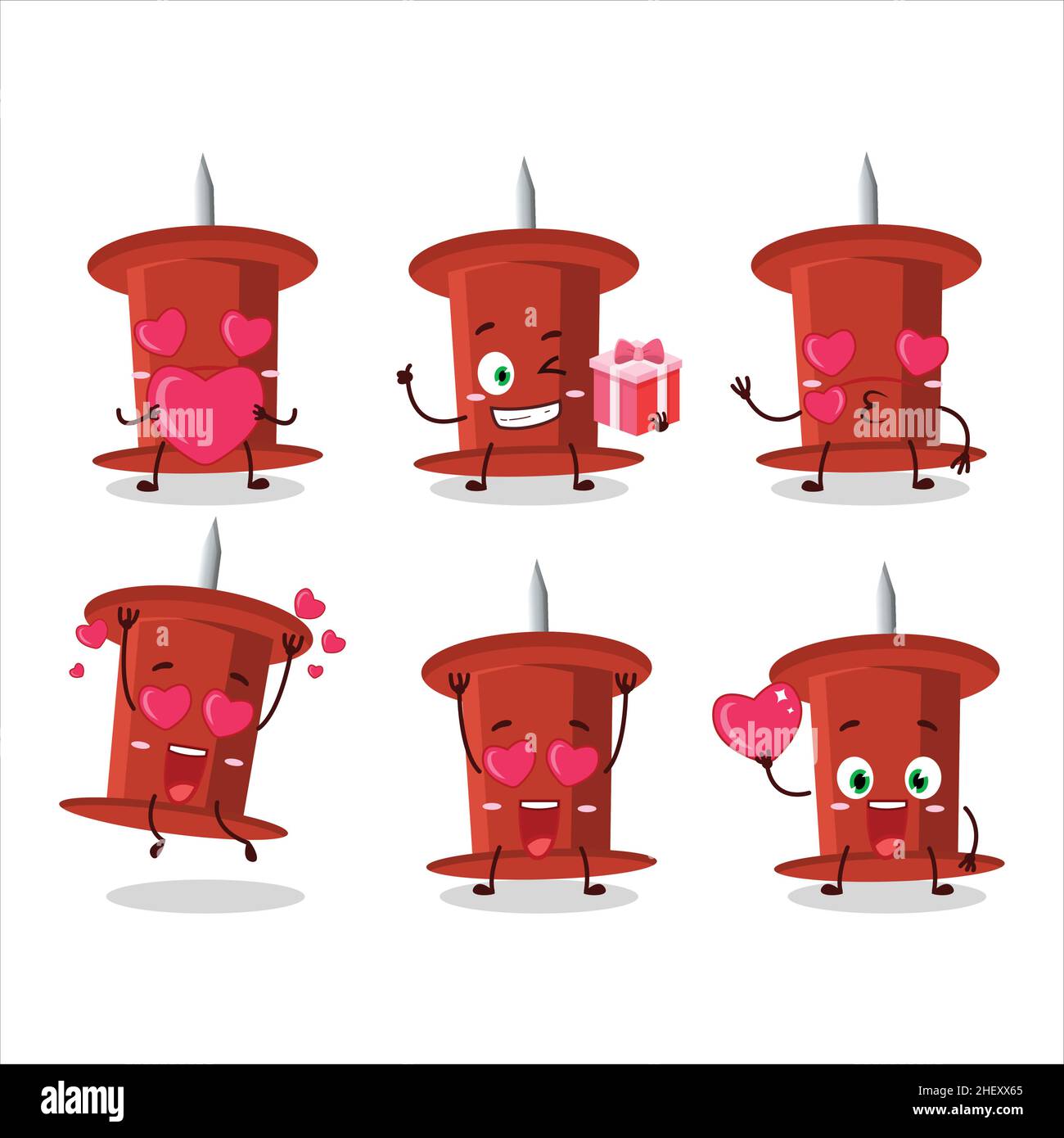 Red push pin cartoon character with love cute emoticon. Vector ...