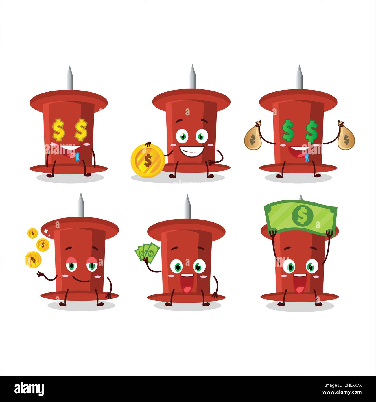 Red push pin cartoon character with cute emoticon bring money. Vector ...