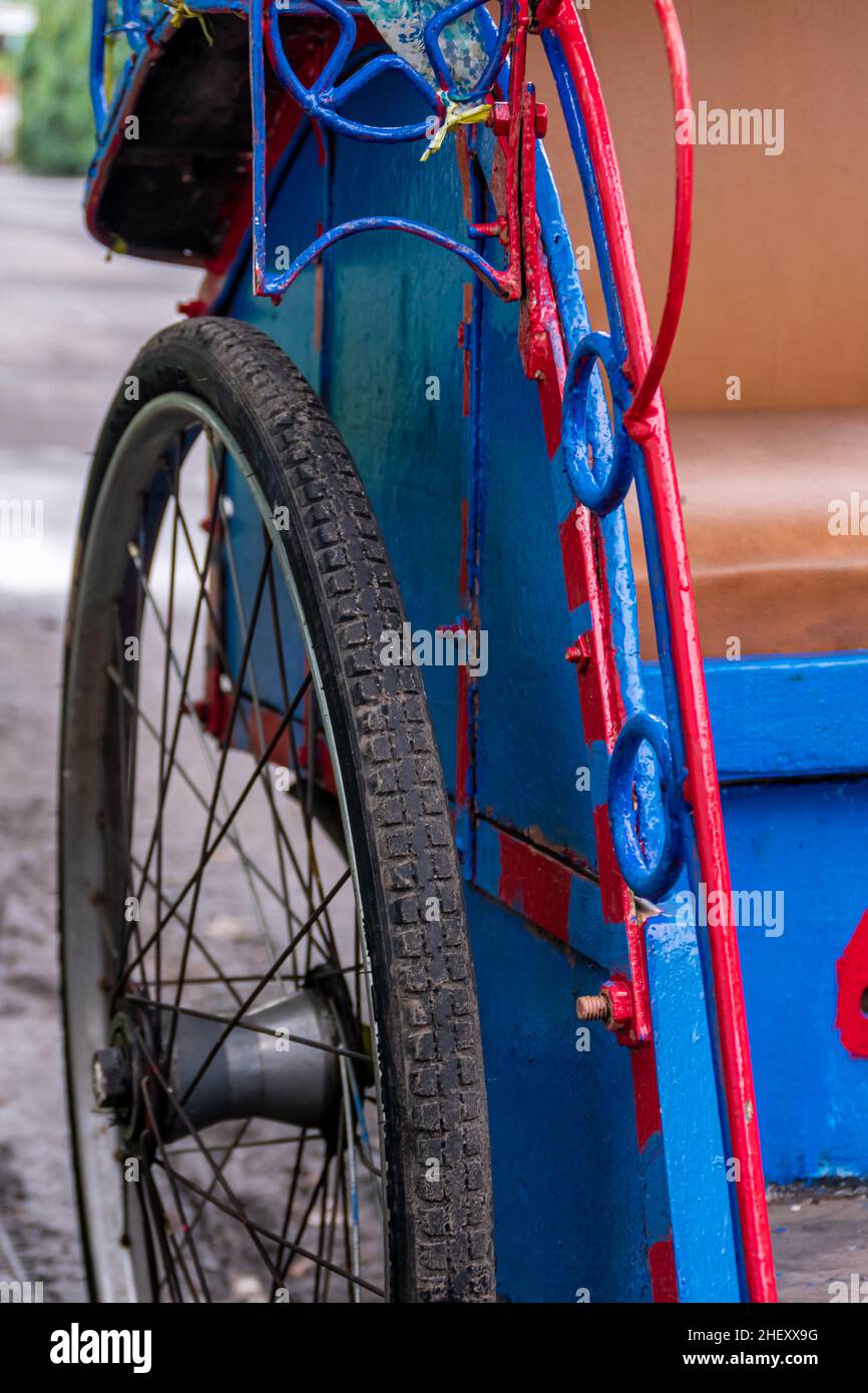 Close-up and detail of the wheel from the indonesia traditional blue ...