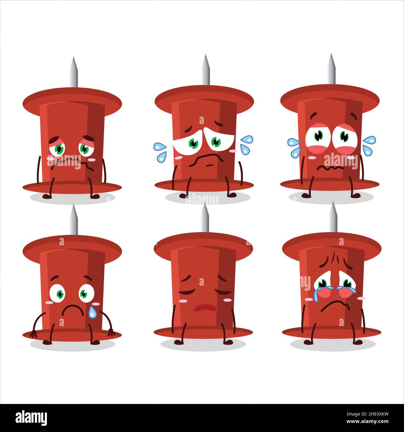 Red push pin cartoon character with sad expression. Vector illustration ...