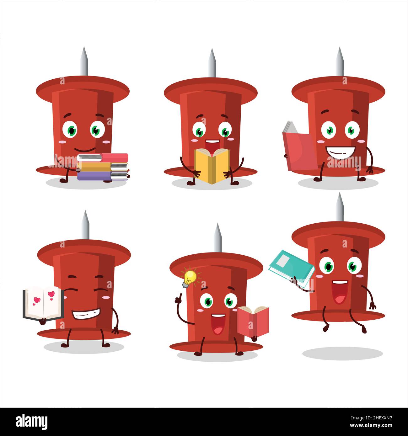 A picture of red push pin cartoon character concept reading an amusing ...