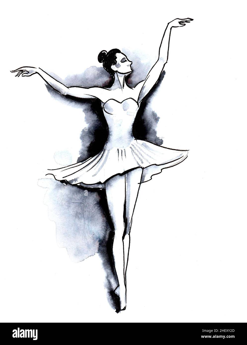 Dancing ballerina. Ink and watercolour drawing Stock Photo - Alamy