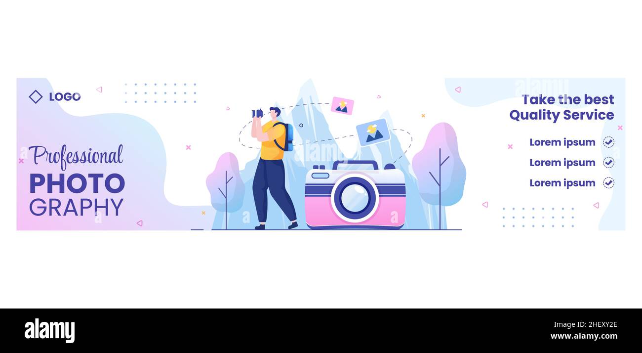 Photographer with Camera and Digital Film Equipment Post Template Flat ...