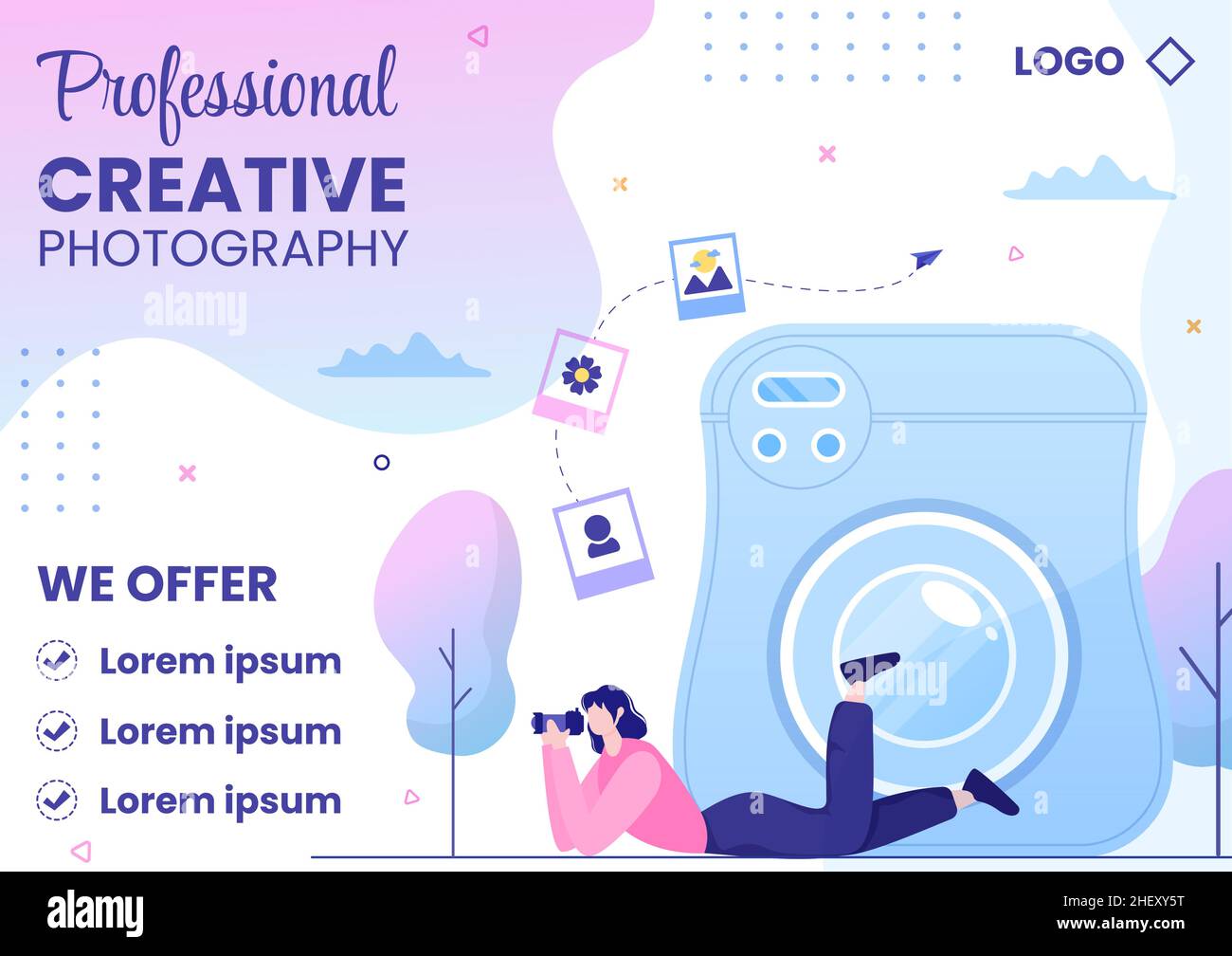 Photographer with Camera and Digital Film Equipment Post Template Flat ...