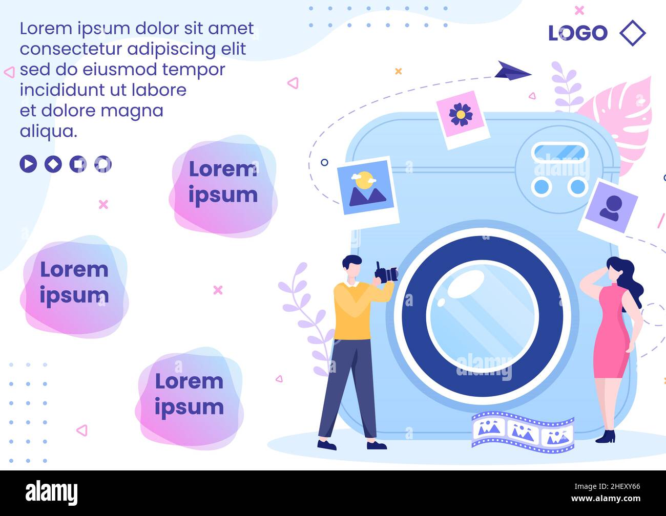 Photographer with Camera and Digital Film Equipment Post Template Flat ...