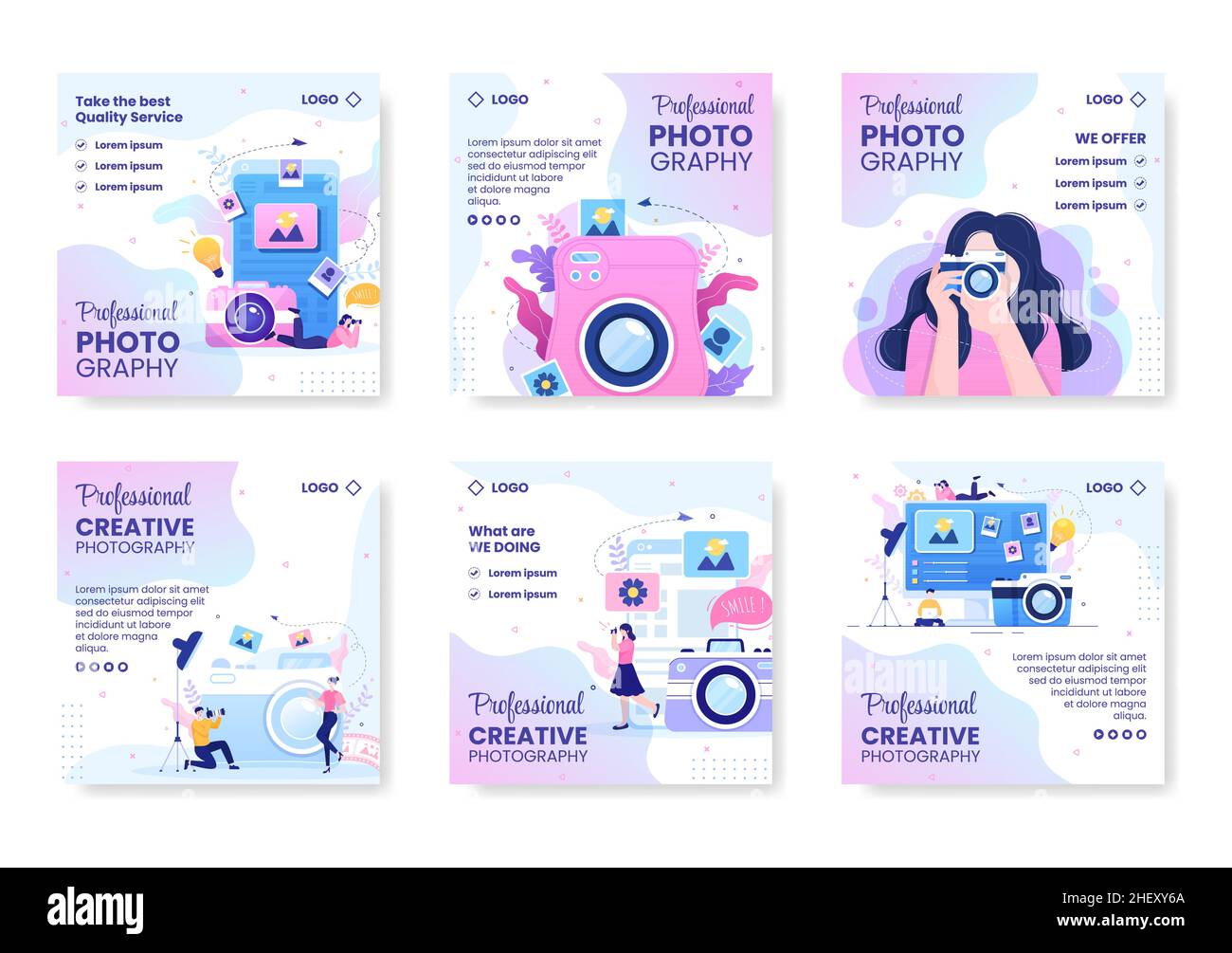 Photographer with Camera and Digital Film Equipment Post Template Flat ...