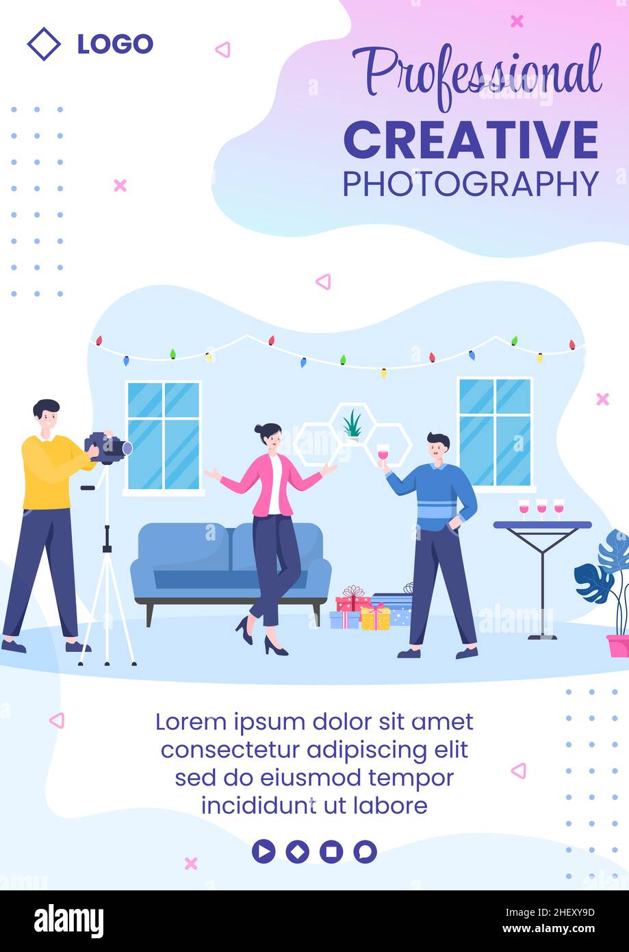 Photographer with Camera and Digital Film Equipment Flyer Template Flat ...