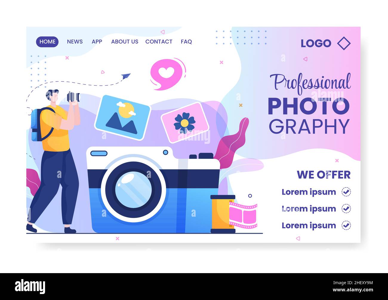 Photographer with Camera and Digital Film Equipment Landing Page ...
