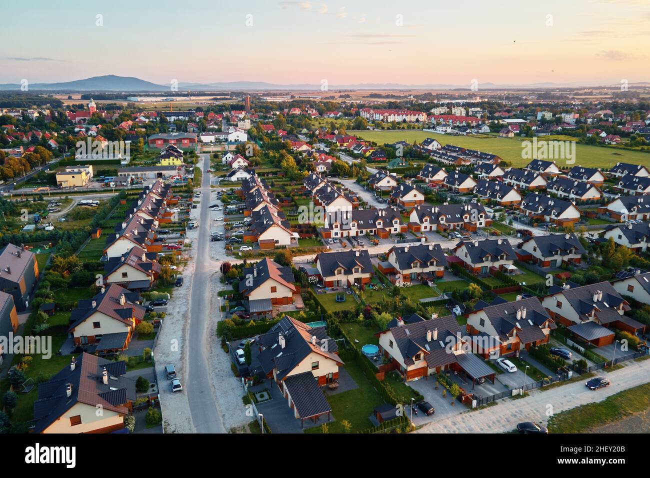 Aerial view of suburban neighborhood, Residential district with ...