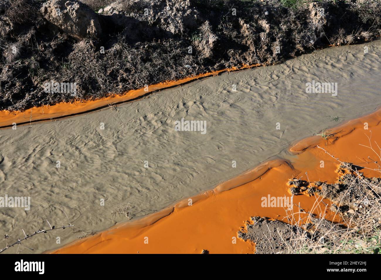 A river with chemical waste. A river located in Istanbul, Turkey ...