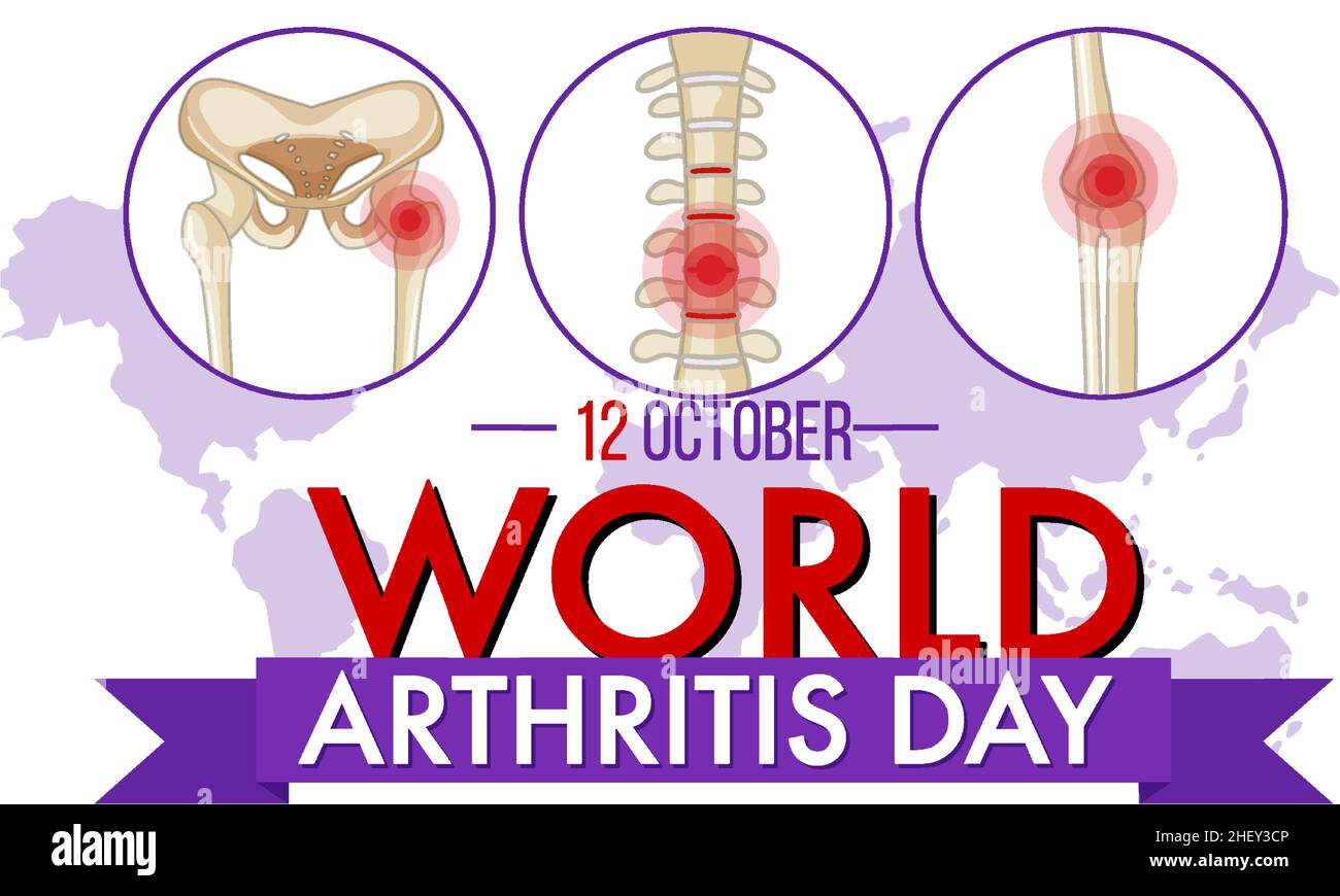 World Arthritis Day banner with red pain circles on human bones ...