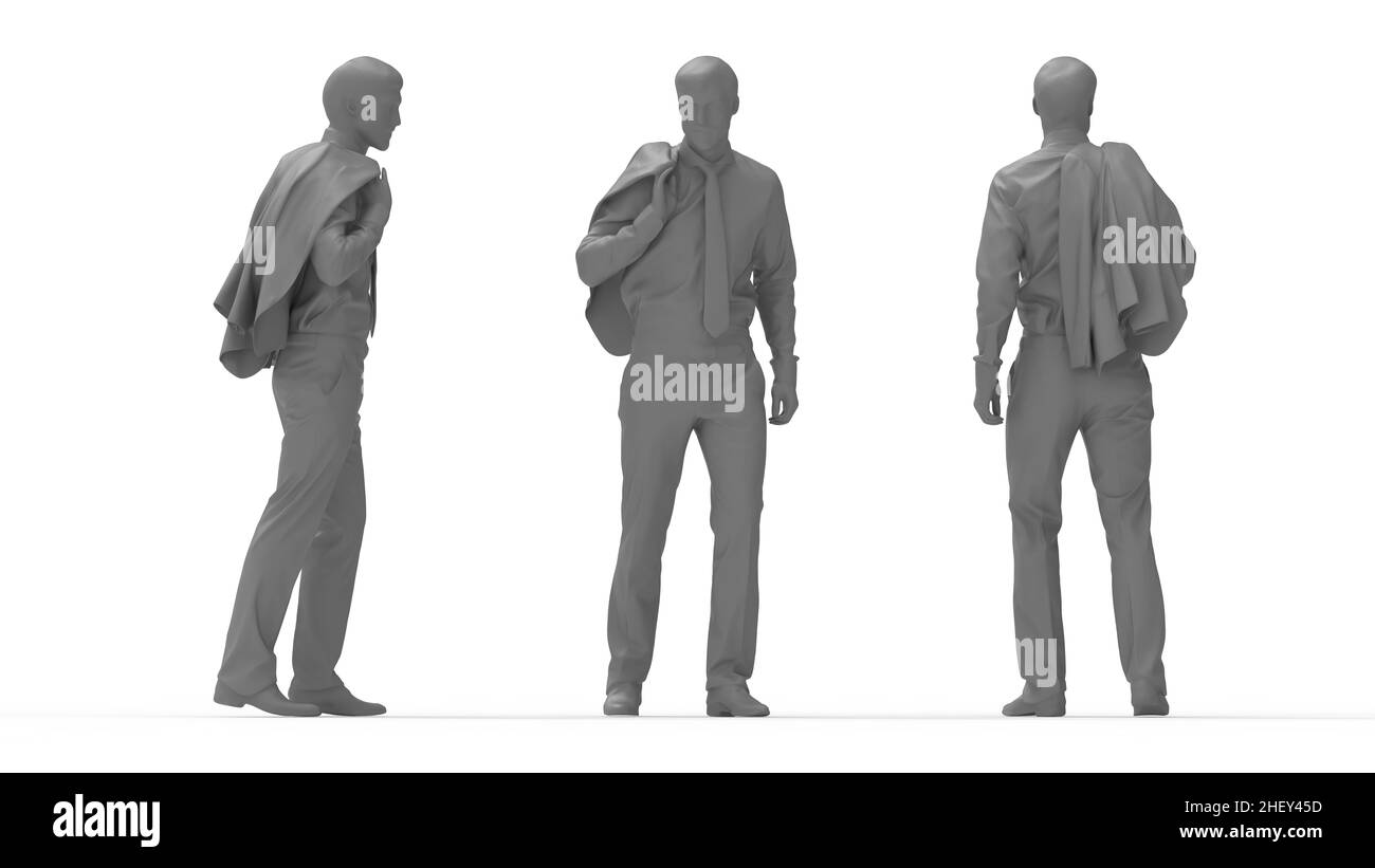 3D rendering of a casual business man front side and back view ...