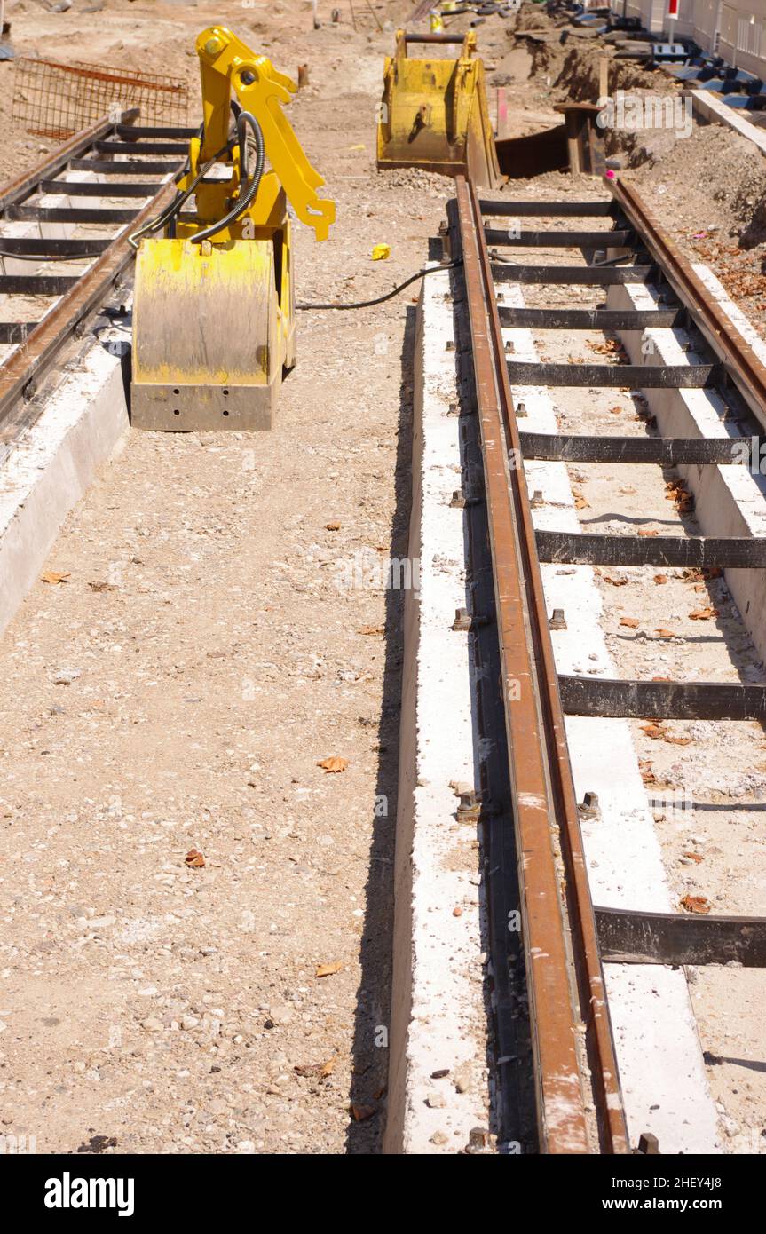 train tram road works Stock Photo - Alamy