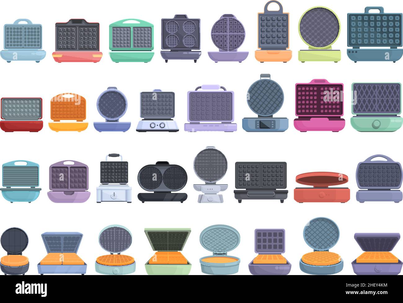 Waffle maker icons set cartoon vector. Pancake baking. Cook appliance ...