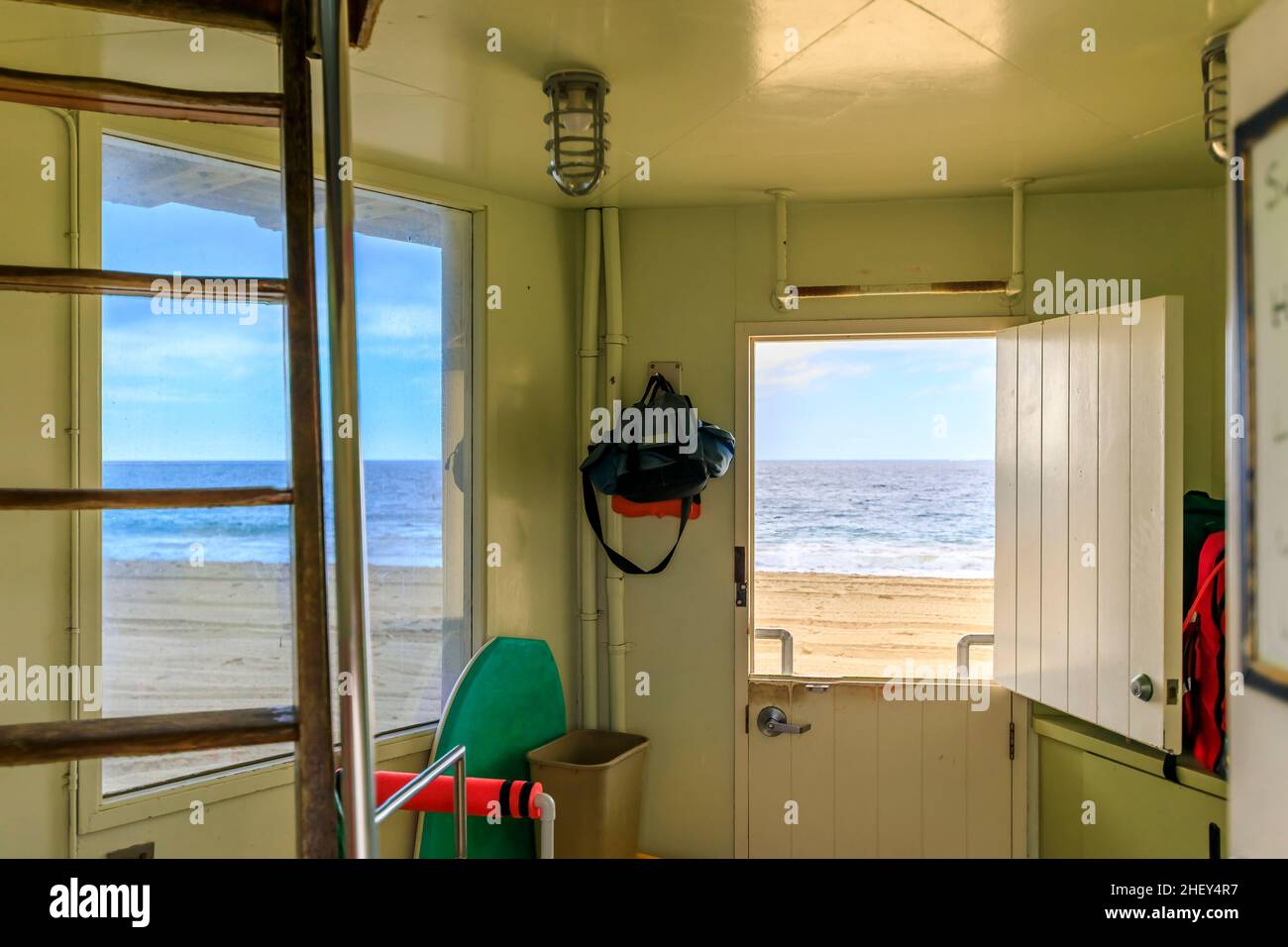 Interior of a vintage lifeguard station in Laguna Beach, famous tourist ...