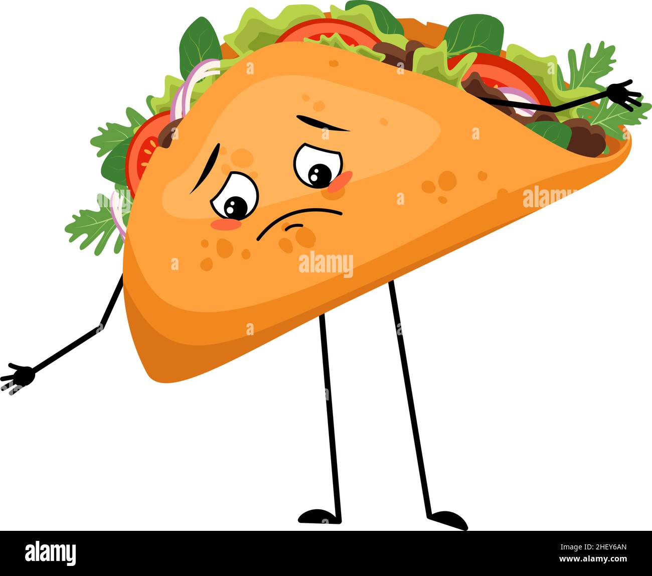 Cute character mexican taco with sad emotion, face, depressive eyes ...