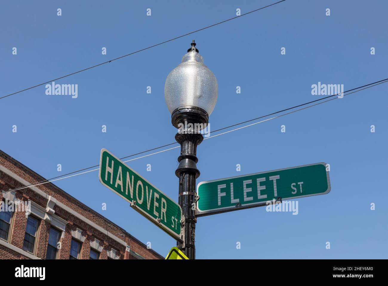 street sign Hanover and fleet street in Boston, Massachusetts Stock ...