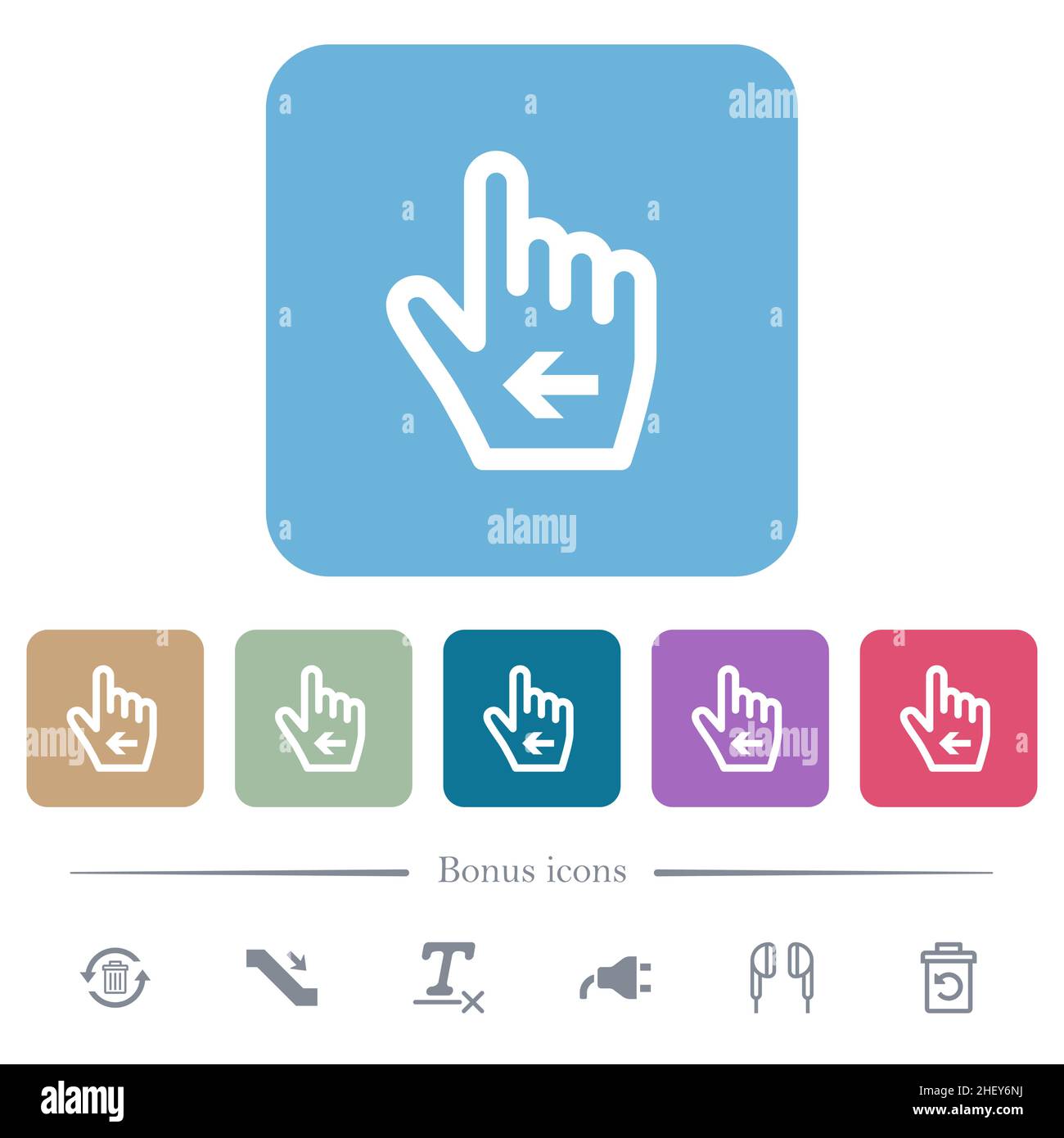 Hand cursor left outline white flat icons on color rounded square ...
