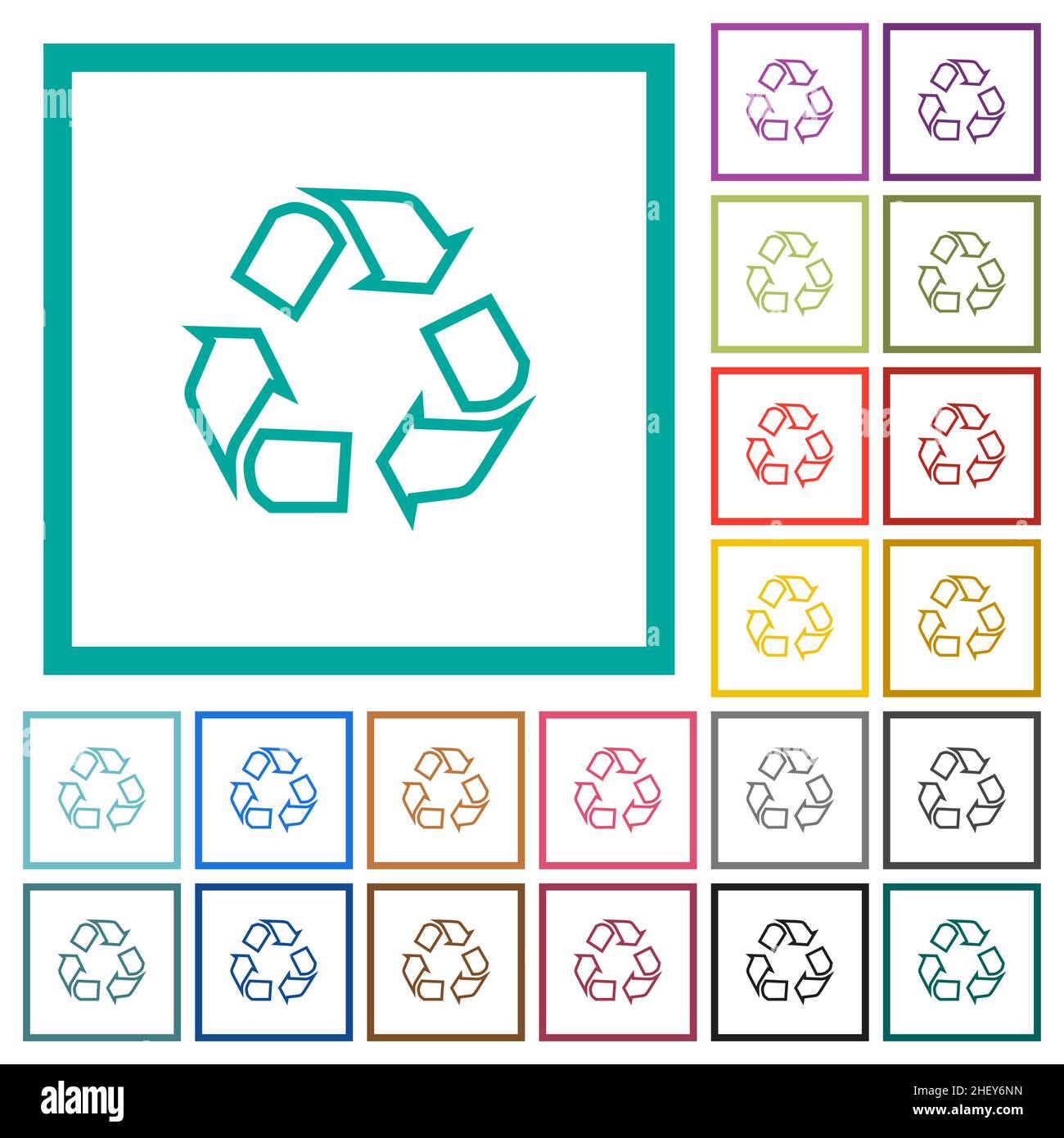 Recycling outline flat color icons with quadrant frames on white ...