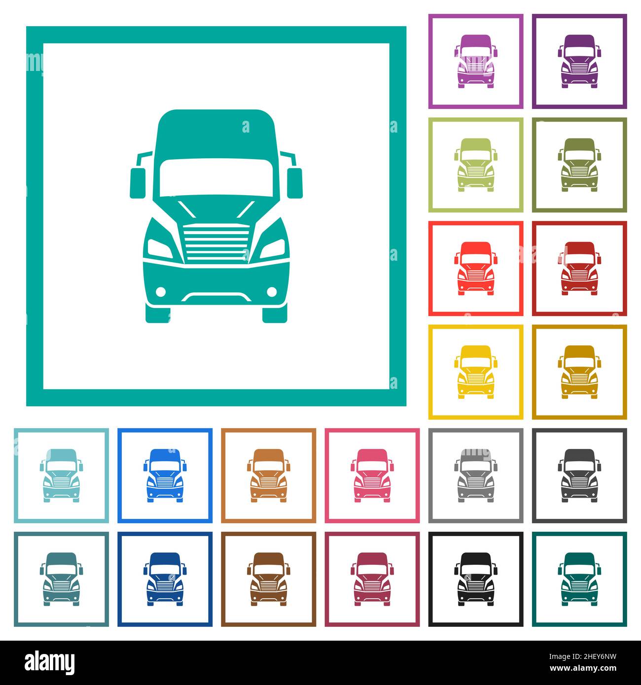 Truck front view flat color icons with quadrant frames on white ...