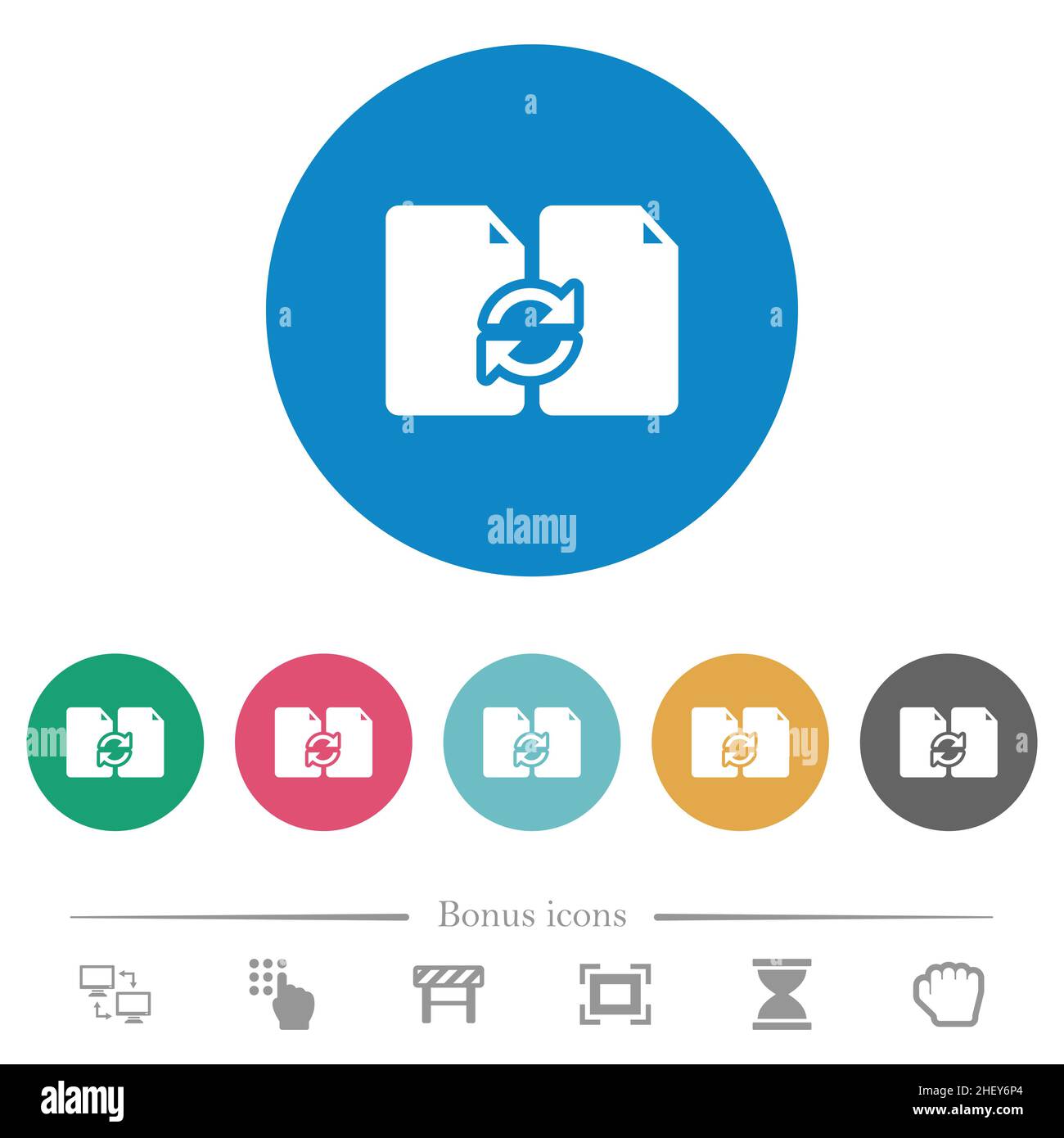 Swap documents solid flat white icons on round color backgrounds. 6 ...