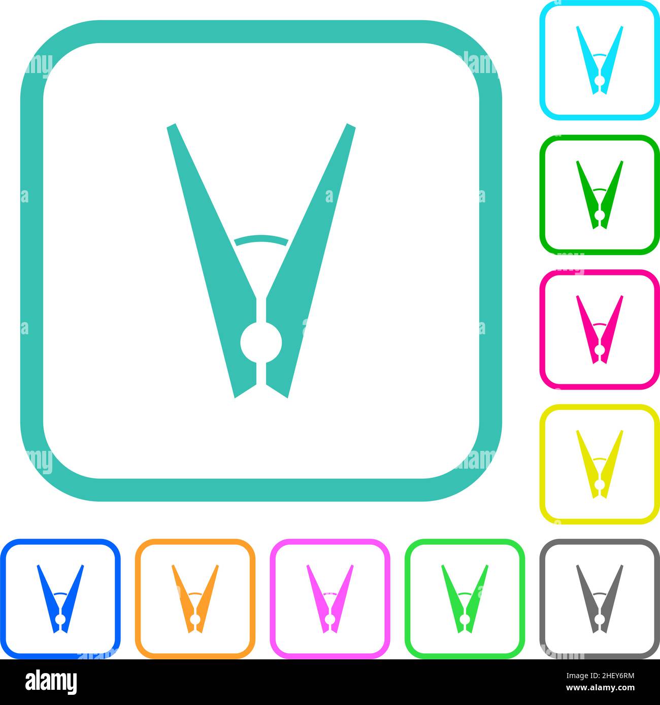 Clothespin vivid colored flat icons in curved borders on white ...