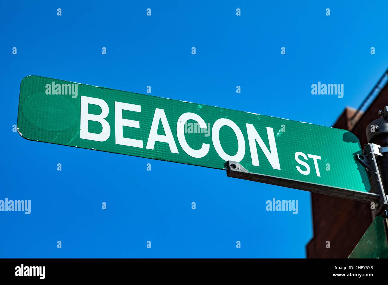 street sign Beacon street in Boston, USA under blue sky Stock Photo - Alamy