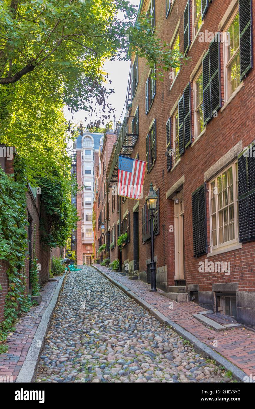 Beacon Hill neighborhood, downtown Boston, Massachusetts with old ...