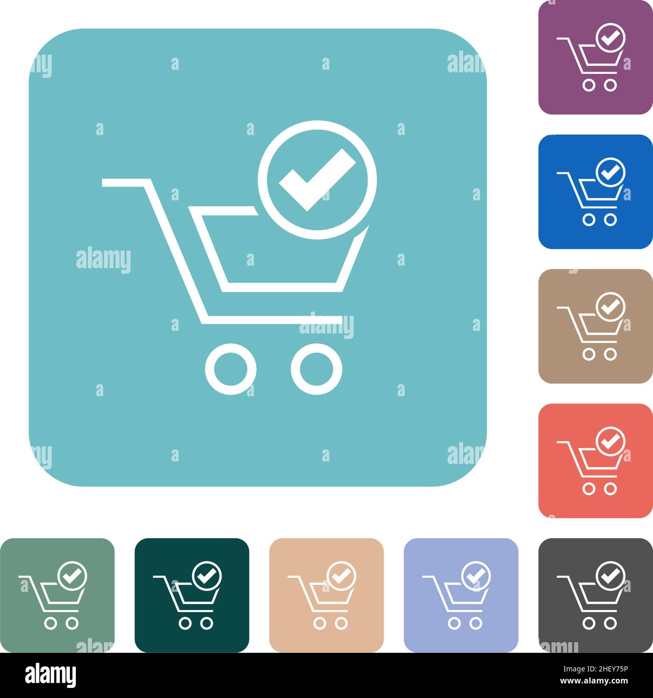 Cart checkout outline white flat icons on color rounded square ...