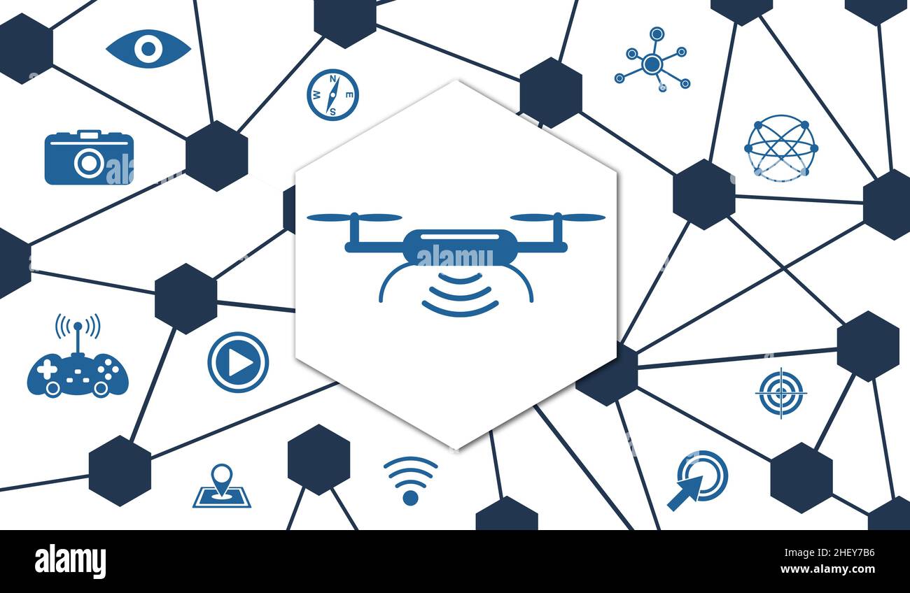 Concept of drone with connected icons Stock Photo - Alamy