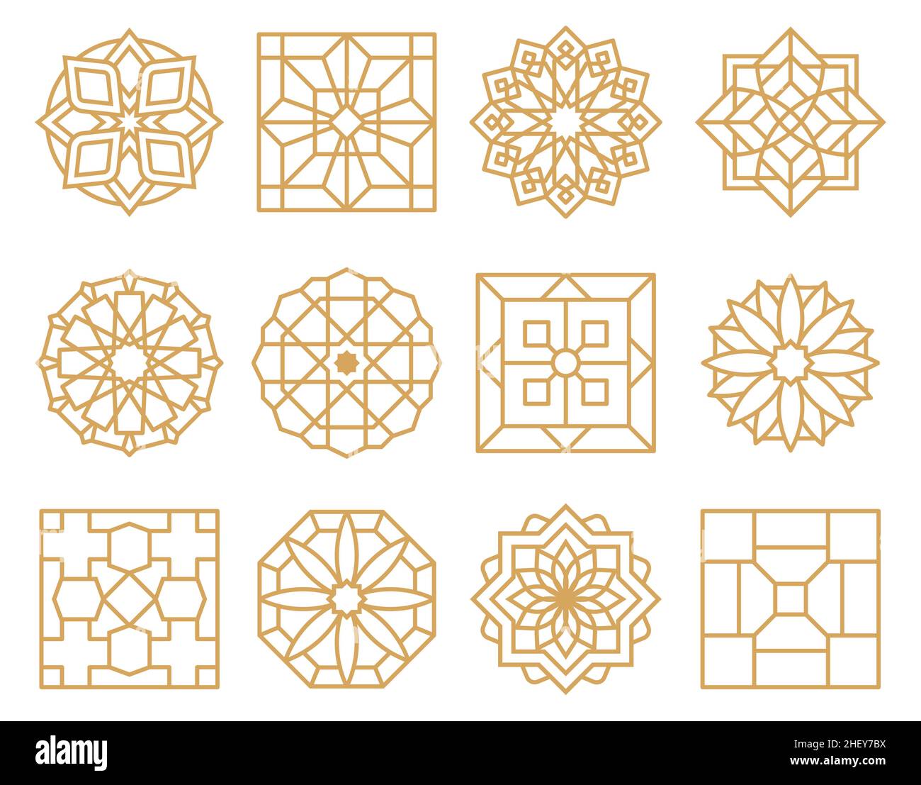 Abstract oriental muslim arabic golden framed emblems. Traditional ...
