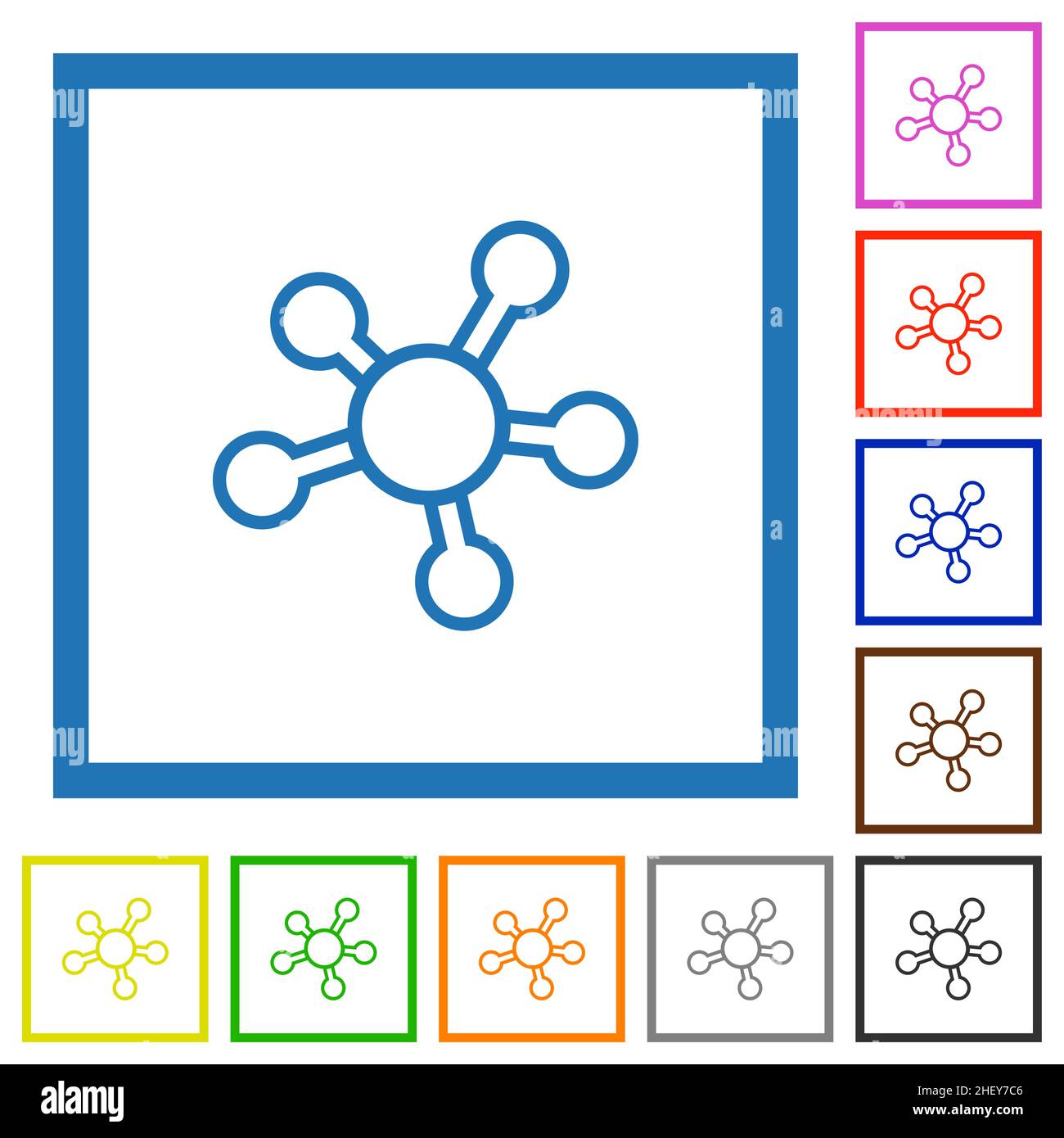 Network connections outline flat color icons in square frames on white ...