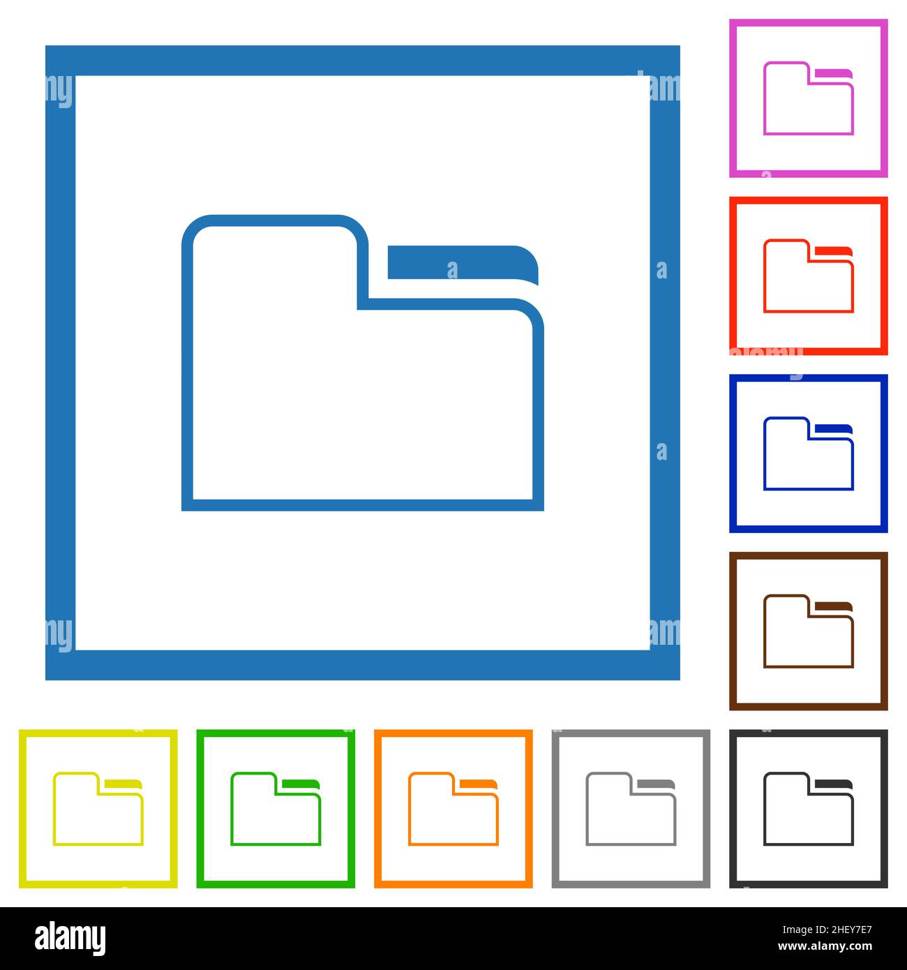 Tab folder outline flat color icons in square frames on white ...