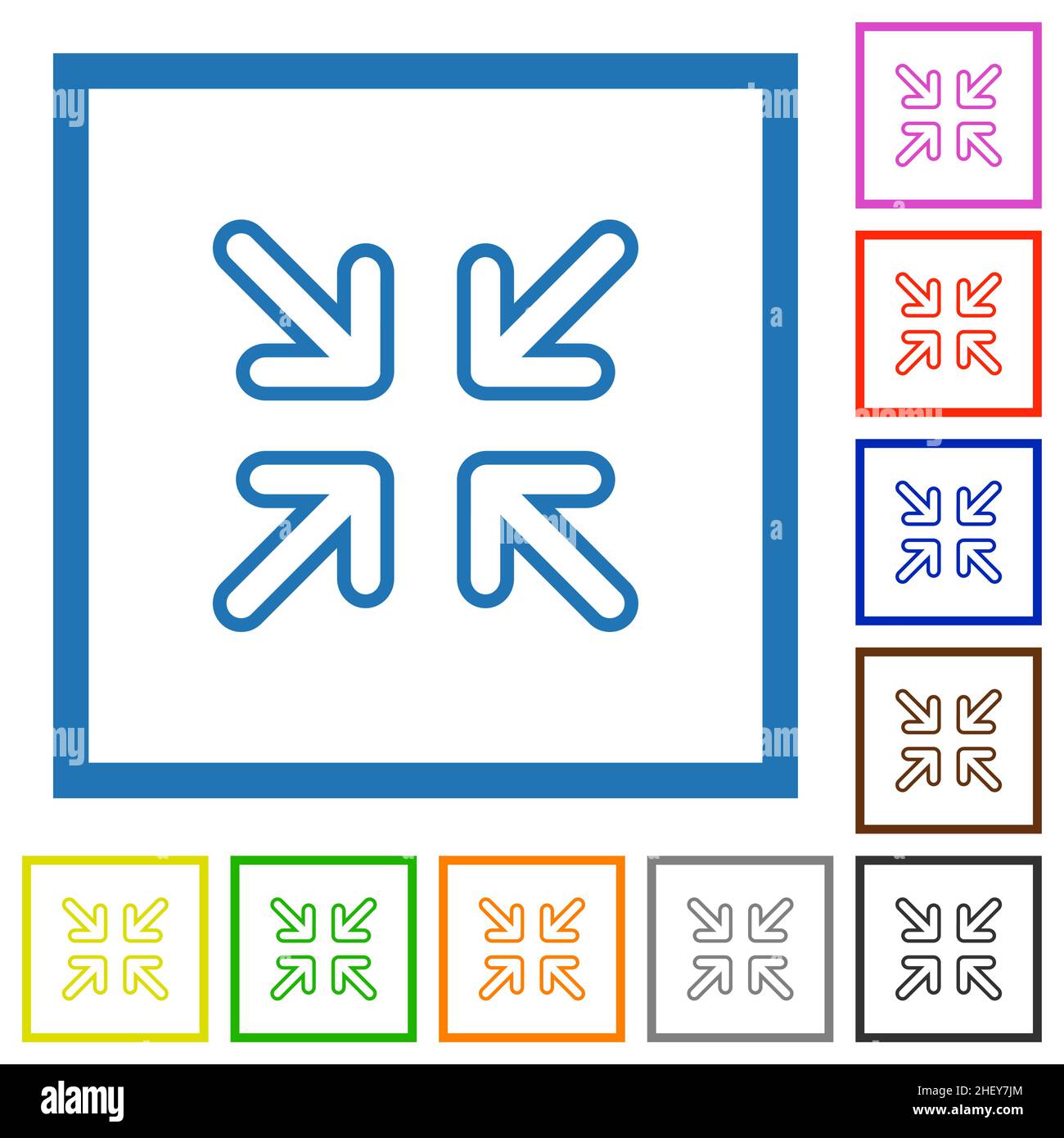 Minimize arrows outline flat color icons in square frames on white ...