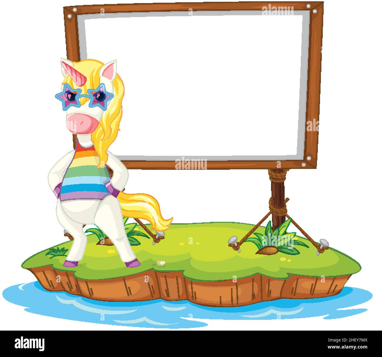 Fantasy unicorn with empty board illustration Stock Vector Image & Art ...