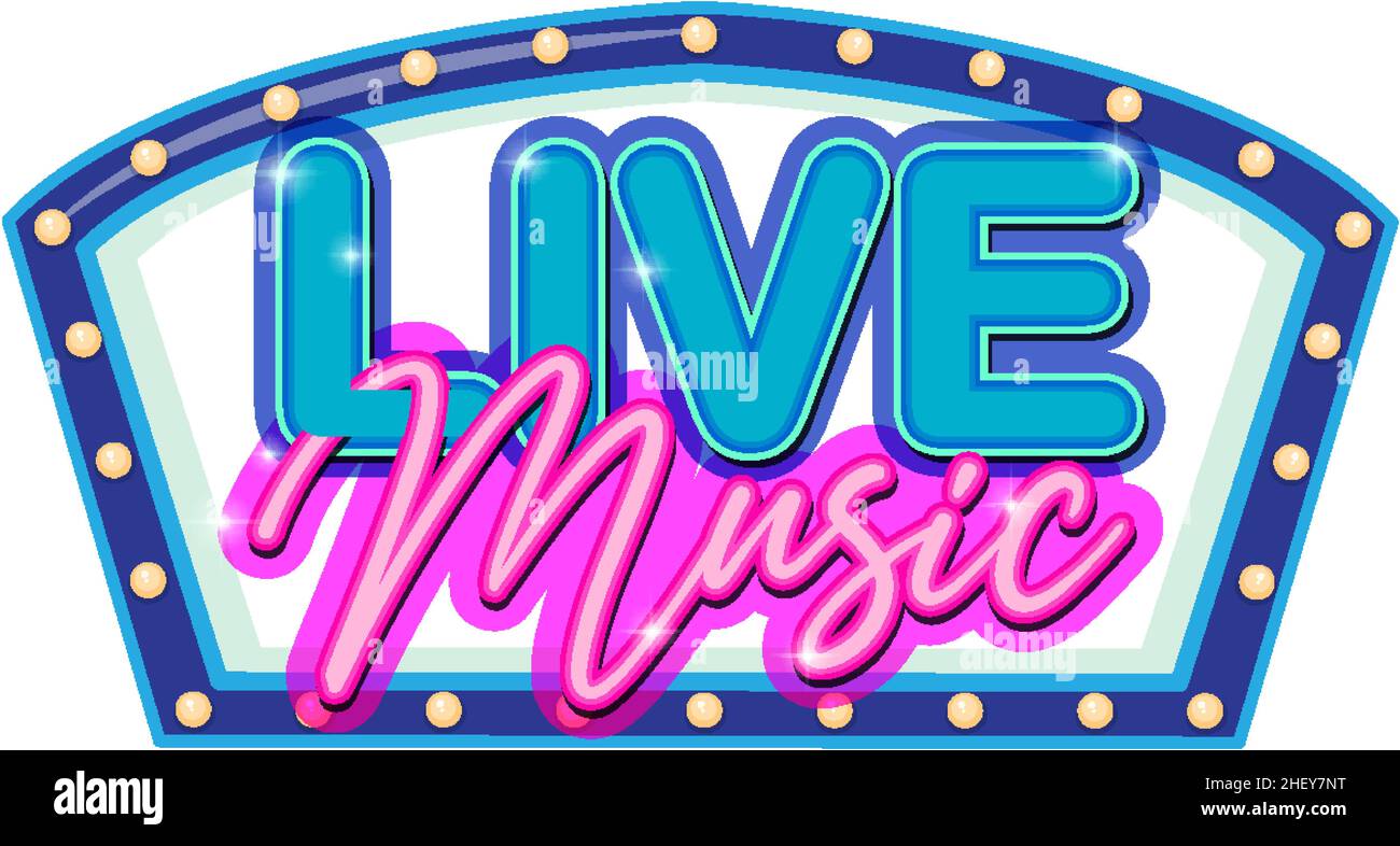 Live Music logo design with neon hand drawn font illustration Stock ...