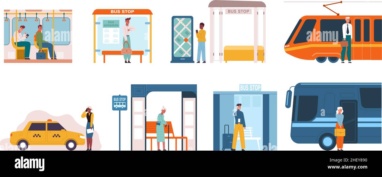 People in public transport, bus and subway, public transport passengers ...