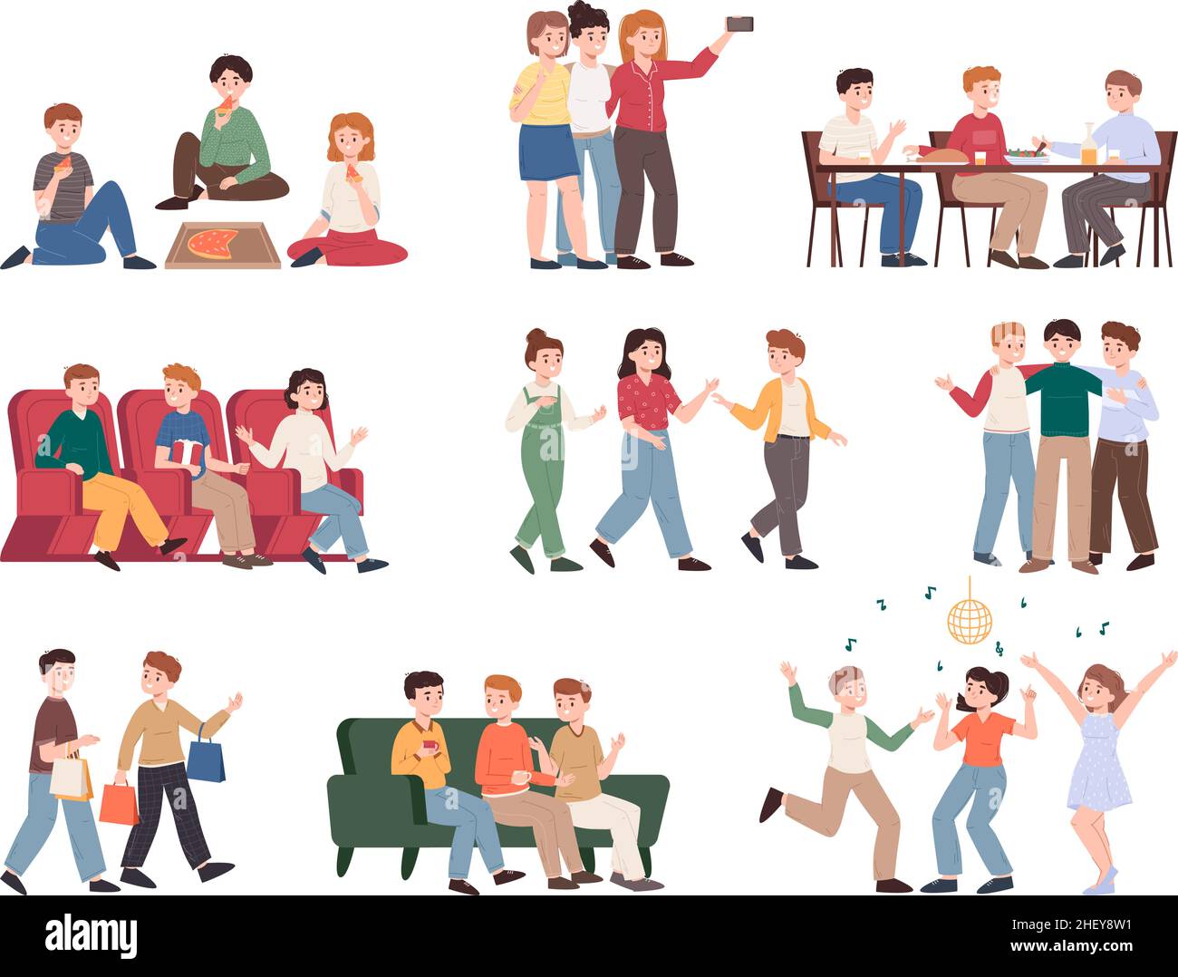 Friends gathering together, young friends chatting, shopping, dancing ...