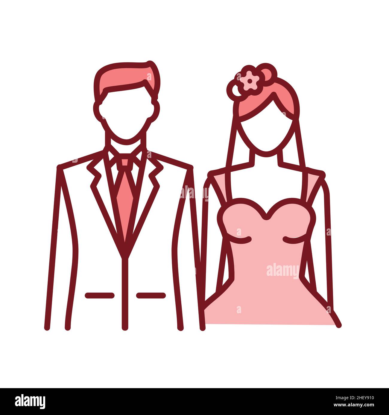Bride and groom line color icon. Wedding ceremony. Isolated vector ...