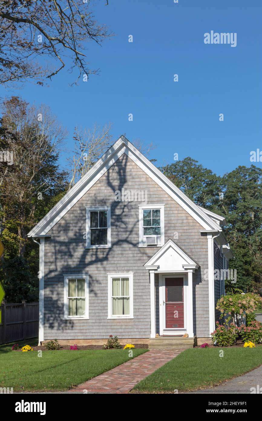 facade of typical small one family house in the New England States of ...