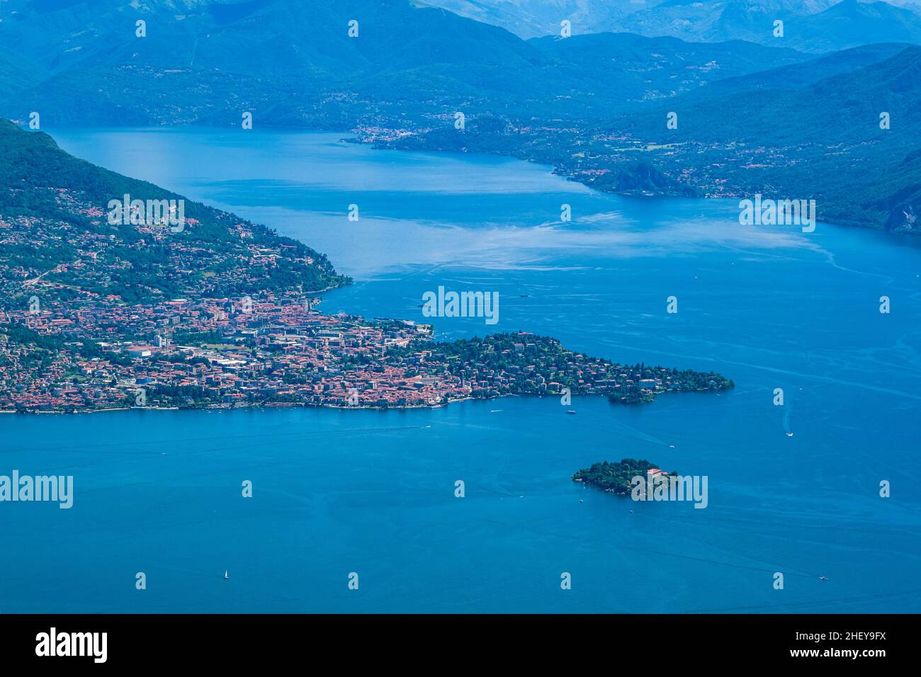 Aerial view on Lake Maggiore from the summit of Mottarone Stock Photo ...