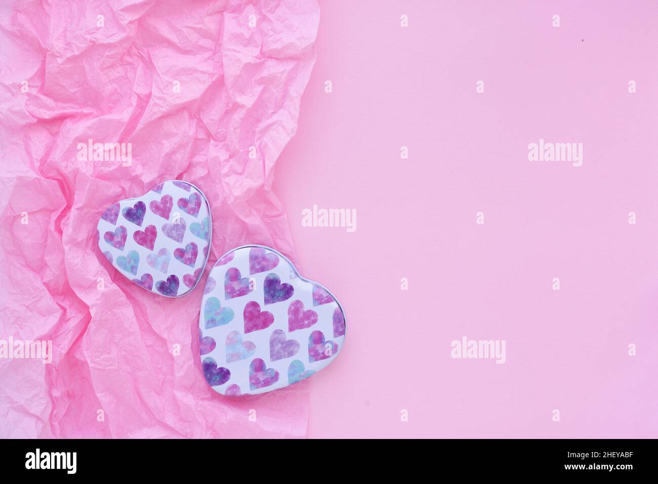 Valentines Day background. Two boxes with hearts on pink paper ...