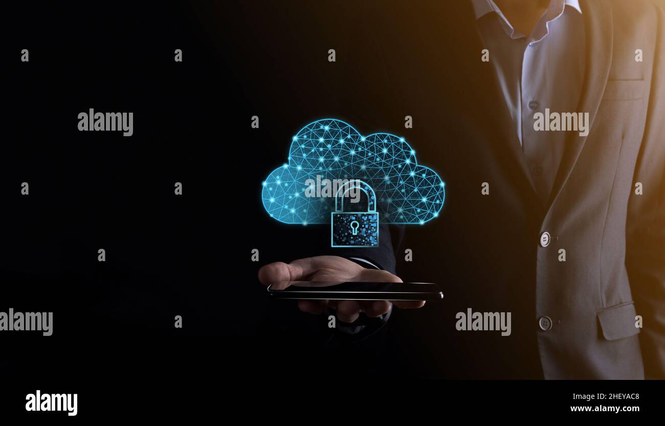 Cloud technology. Polygonal wireframe cloud storage sign with padlock ...