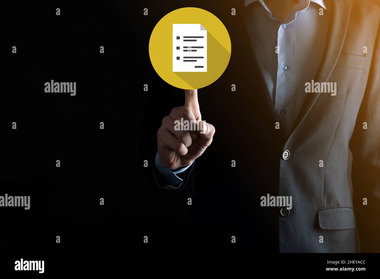Businessman man holding a document icon in his hand Document Management ...