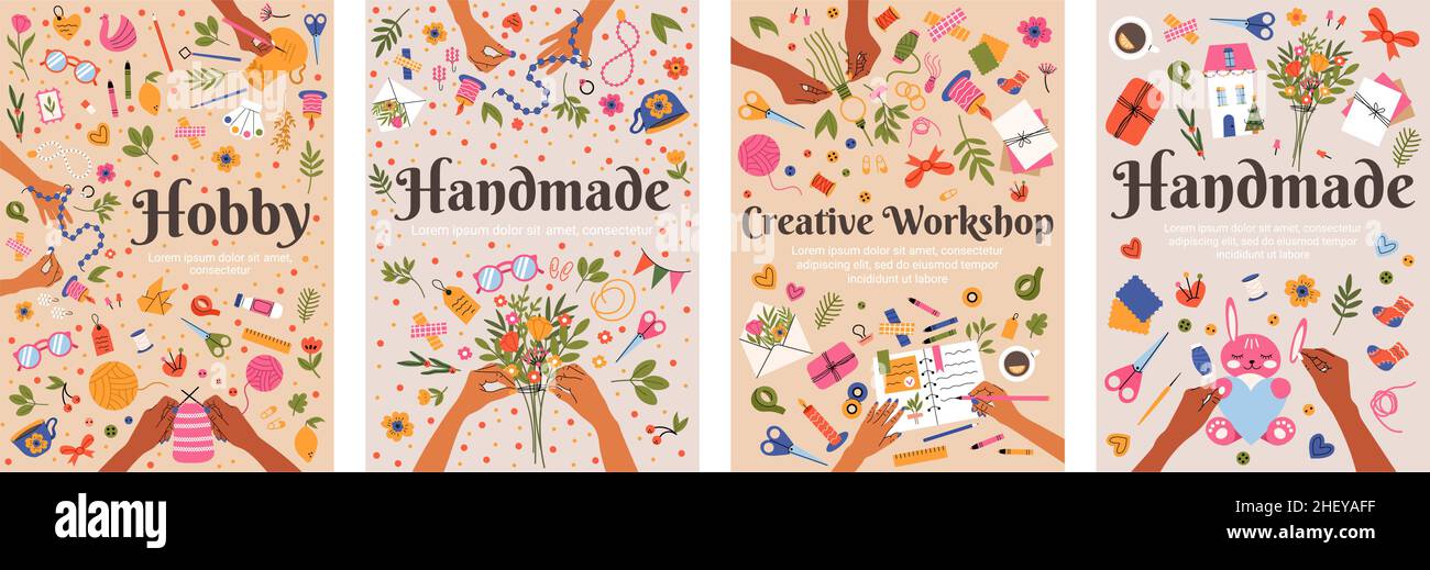 Handmade arts and hobbies posters, creative workshop crafts. Creative ...