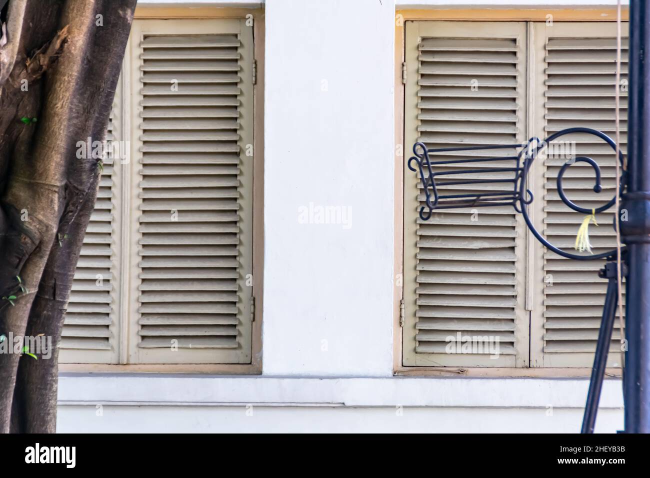 Two heritage big square white vintage wood square windows on the white ...