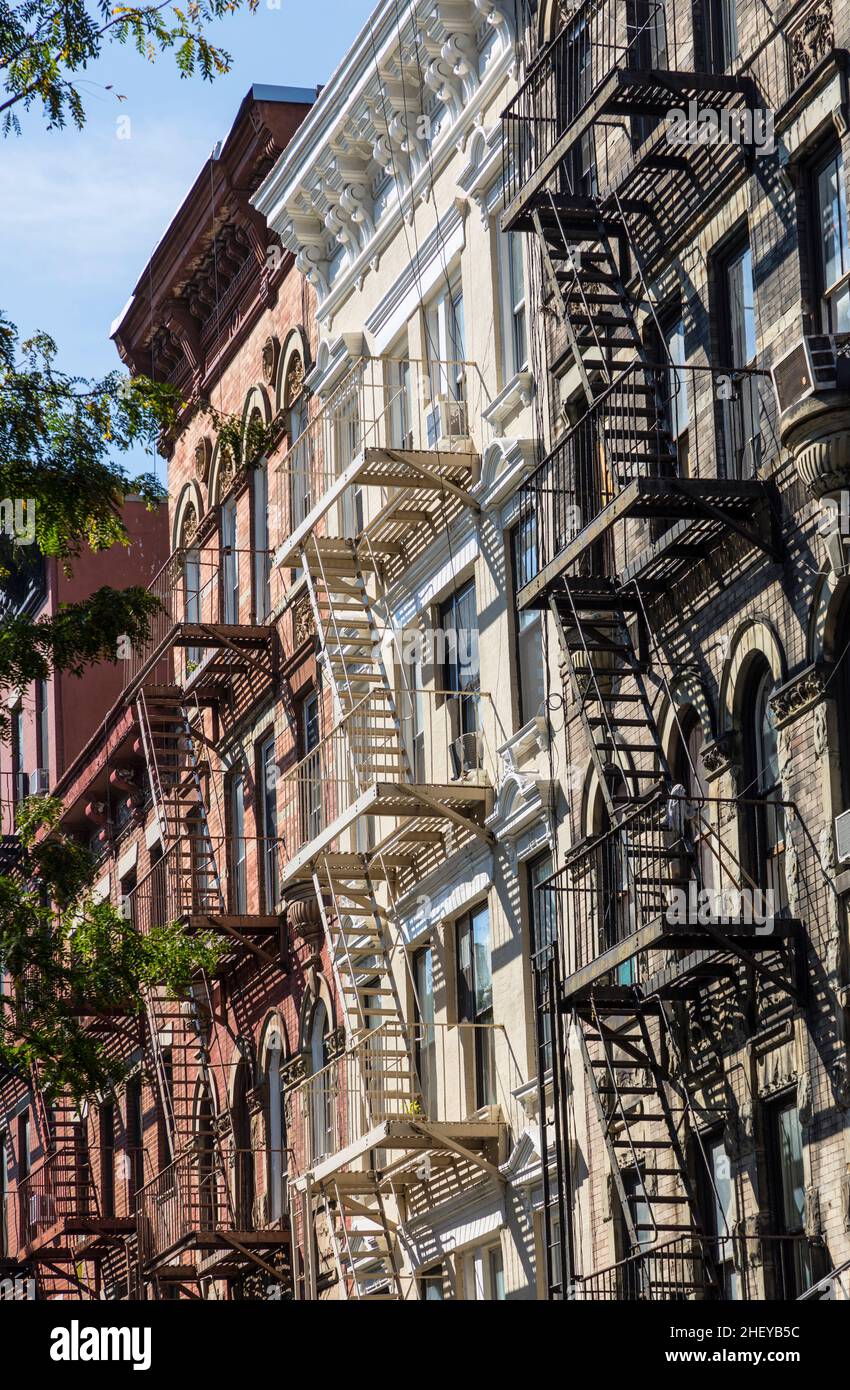 iron fire ladder at the facade of an old historic house downtown New ...