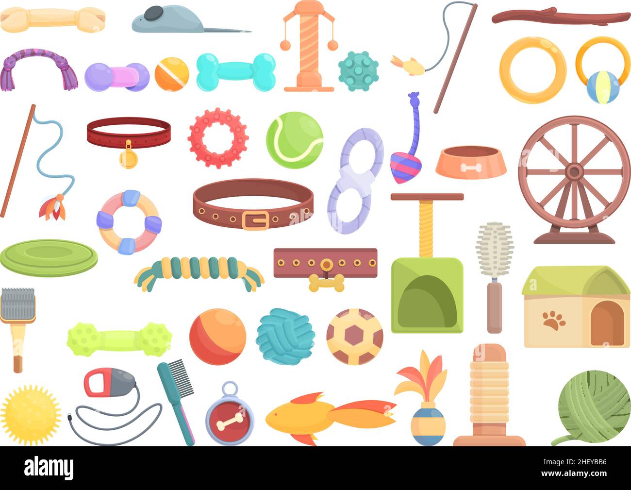Pet toys icons set cartoon vector. Cat dog toys. Animal friend Stock ...