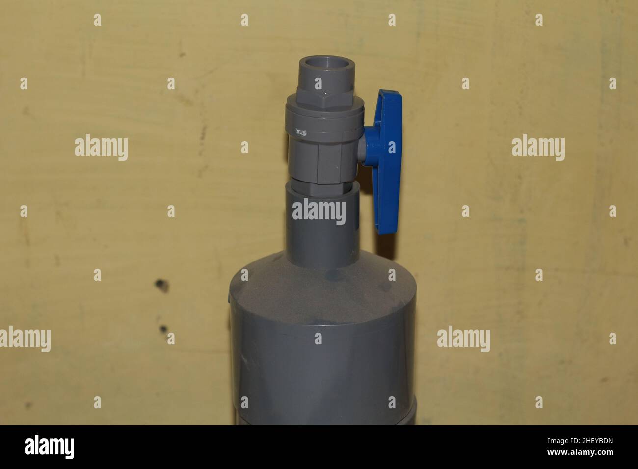 0.5 inch stop valve connected with 0.5 inches to 3 inch PVC pipe joint ...