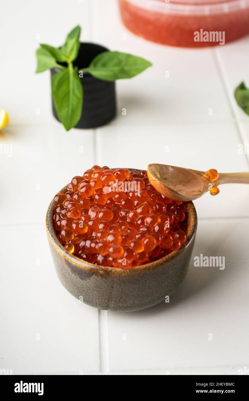 Natural red caviar from trout and salmon. A pure product, a delicacy ...